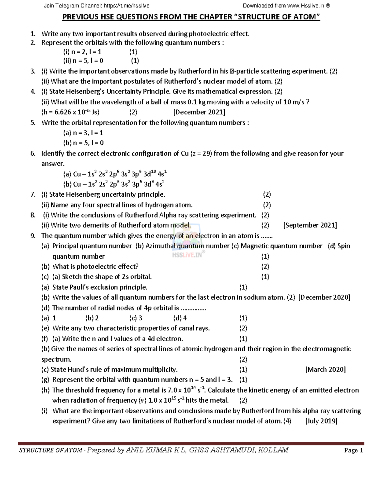 Hsslive-xi-chemistry-qb-ch-2. Structure of atom - PREVIOUS HSE ...