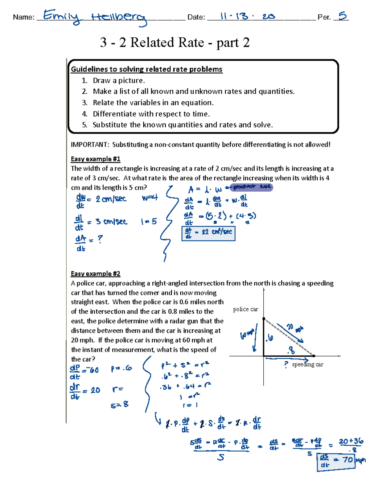 3-2 related rate xtra - Notes Guidelines to solving related rate ...