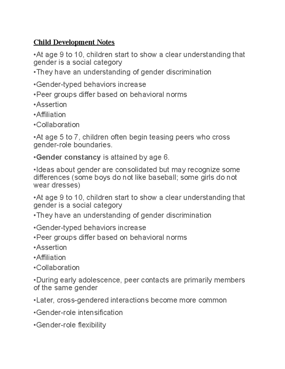 Child Development Notes - Child Development Notes •At age 9 to 10 ...