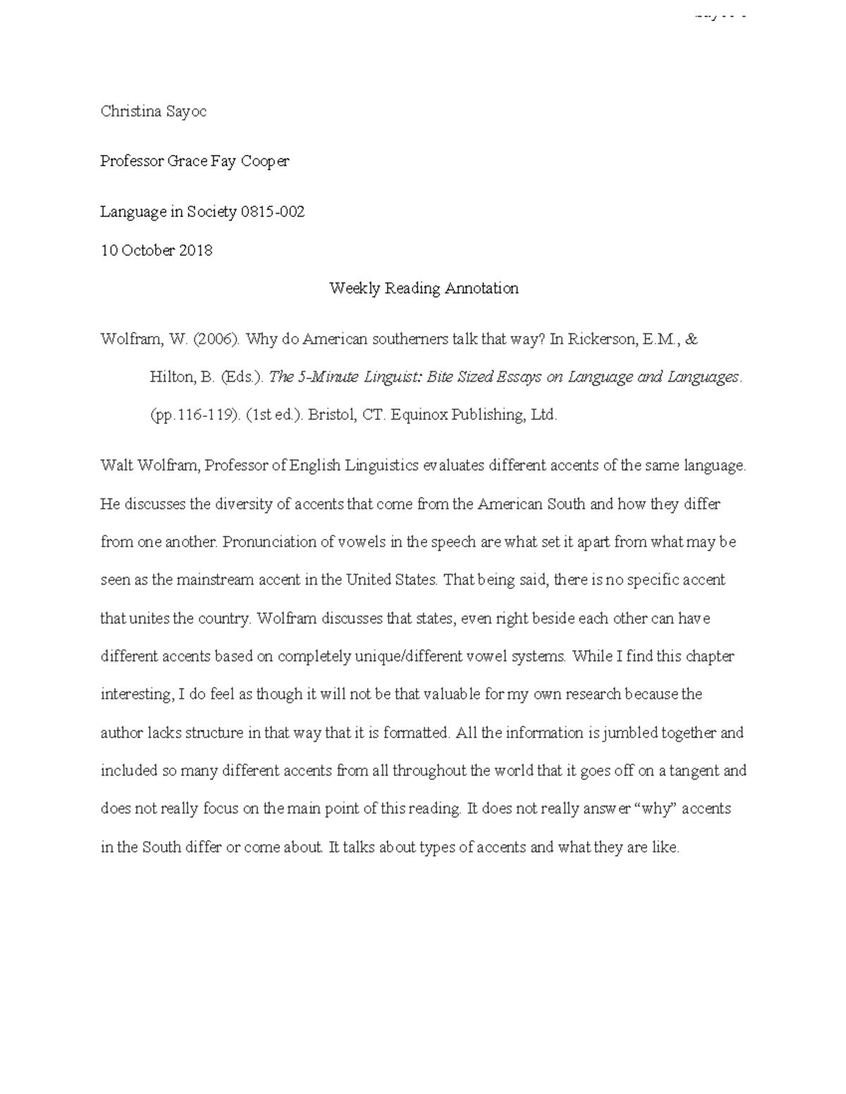 Weekly Annotation - Sayoc 8 Christina Sayoc Professor Grace Fay Cooper ...