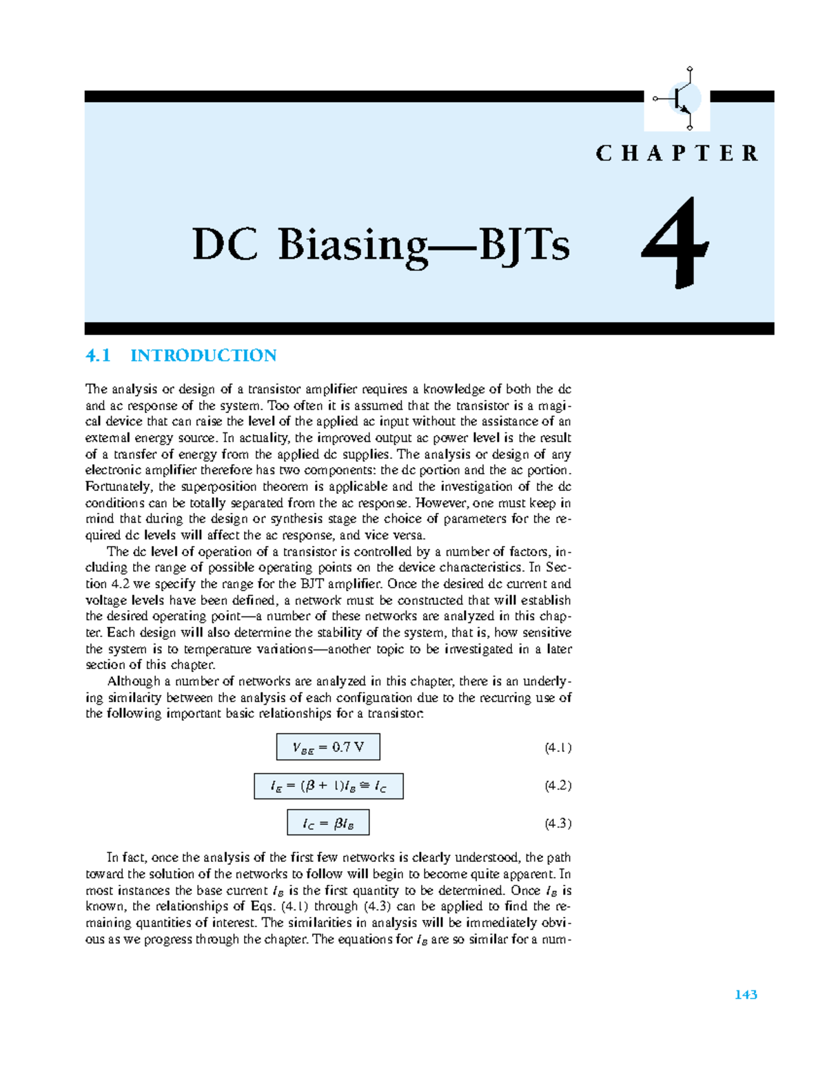 Unit 1,2 - Notes - C H A P T E R 4 DC Biasing—BJTs 4 INTRODUCTION The ...