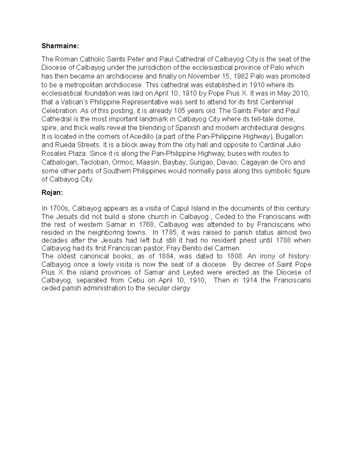 Document (11) - NJHGH - Sharmaine: The Roman Catholic Saints Peter and ...