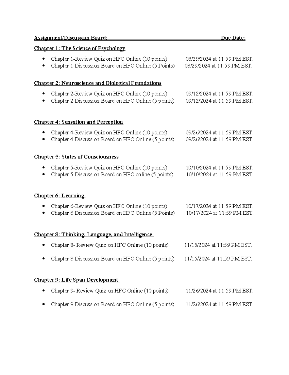 Due Dates for Reading Assignments Discussion Boards - Assignment ...