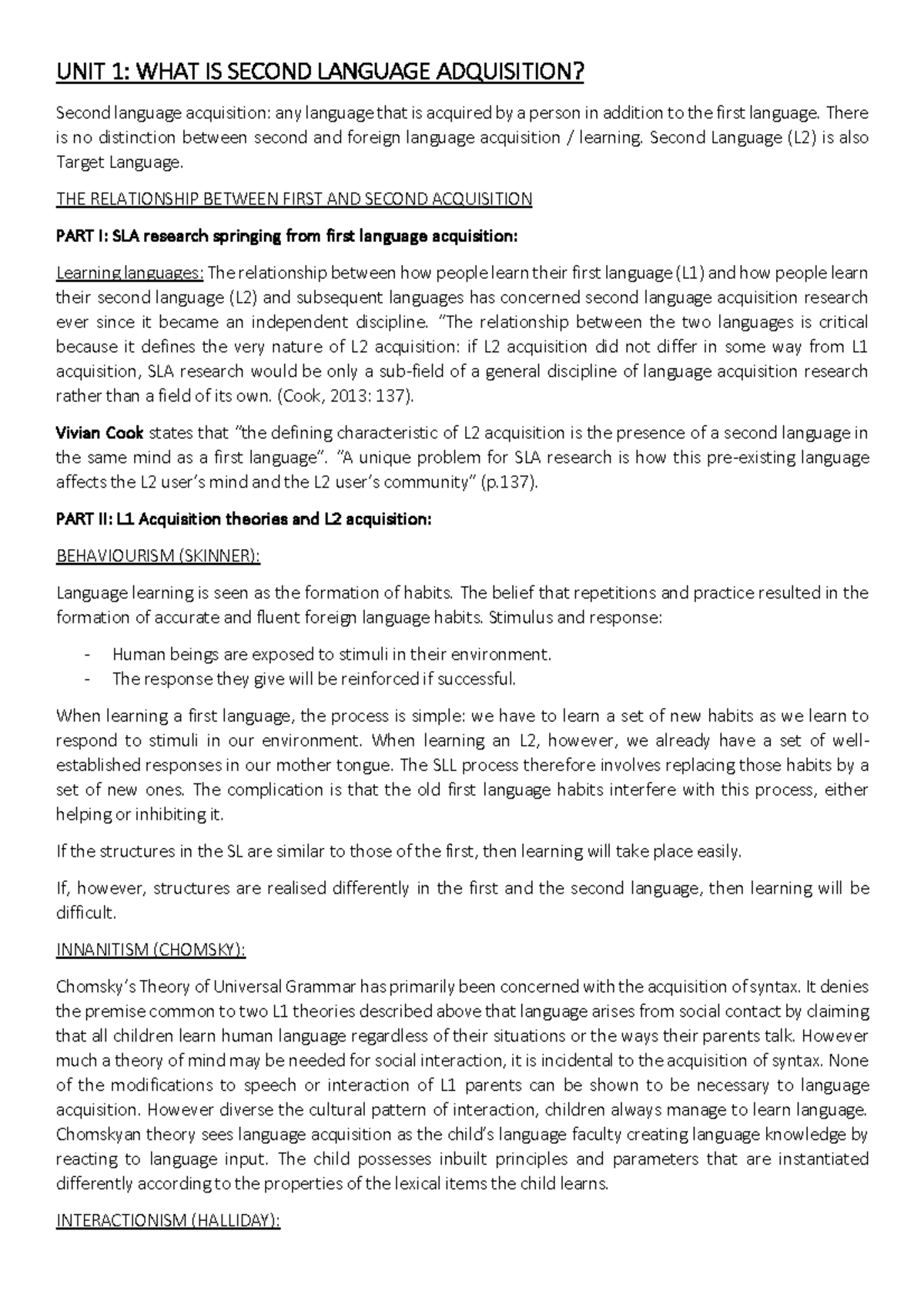 UNIT 1- SLA ADQUISITION - UNIT 1 : WHAT IS SECOND LANGUAGE ADQUISITION ...
