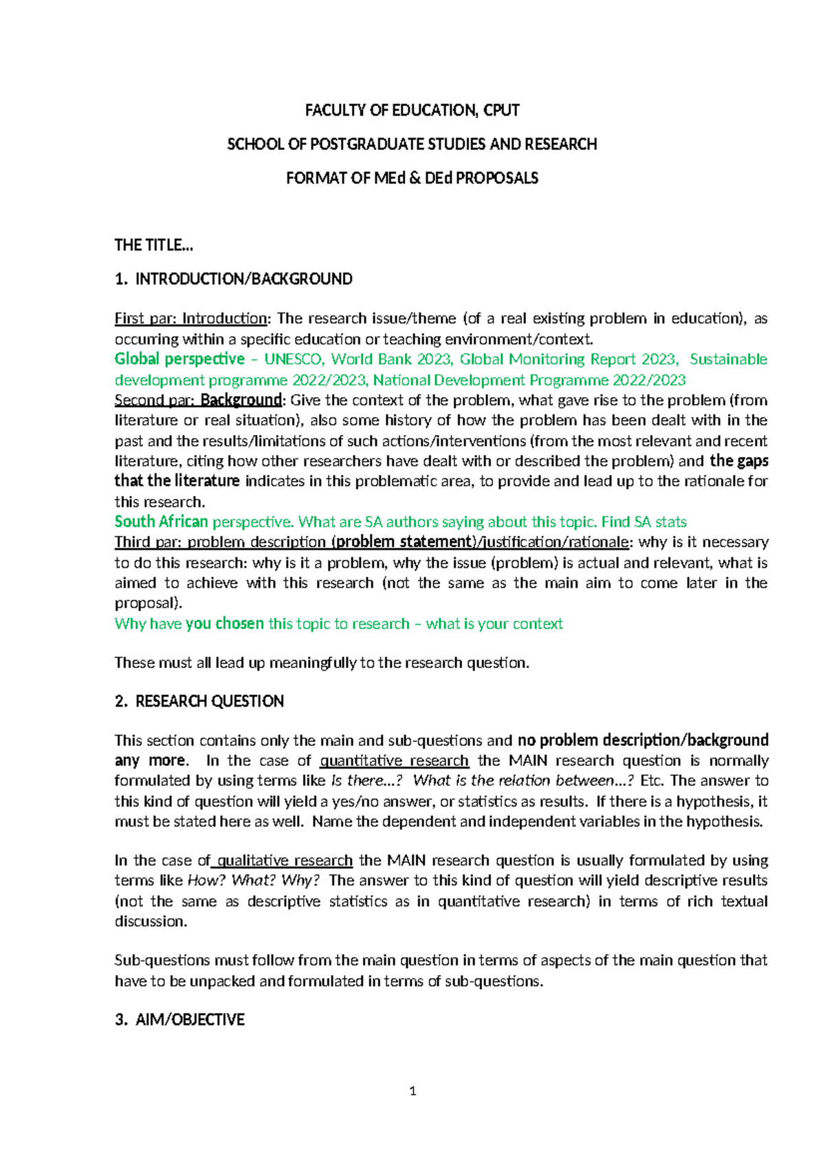 Proposal format for students-2 - FACULTY OF EDUCATION, CPUT SCHOOL OF ...