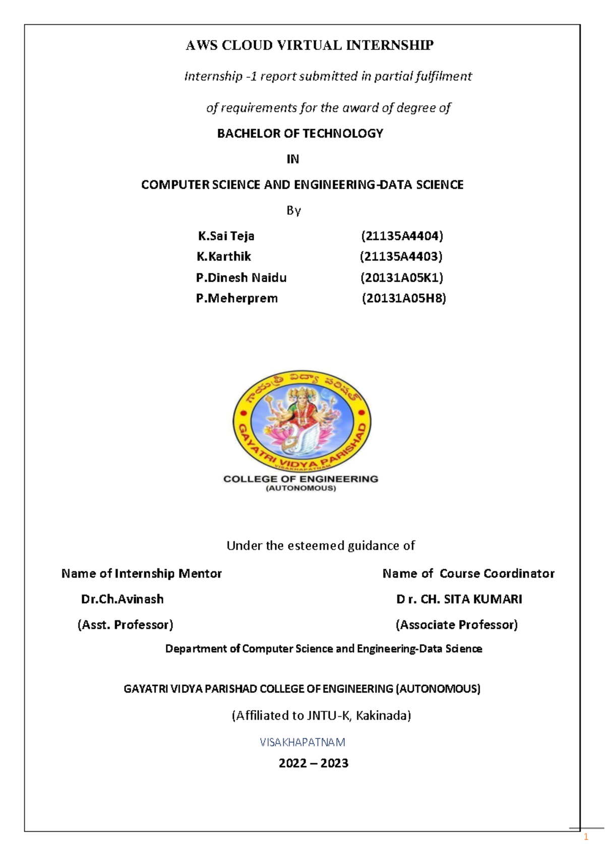 Batch - 56 - Karthik Kanchi AWS Cloud Virtual Internship Report AICTE GGVP - AWS CLOUD VIRTUAL ...