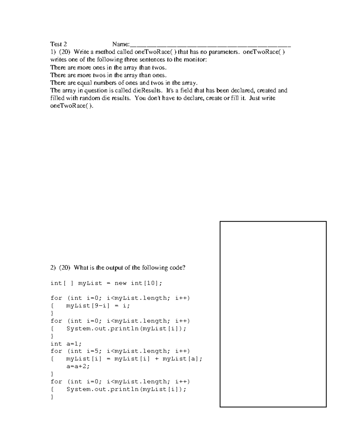 Moodle Exam Two Practice and Key #3 - Test 2 Name