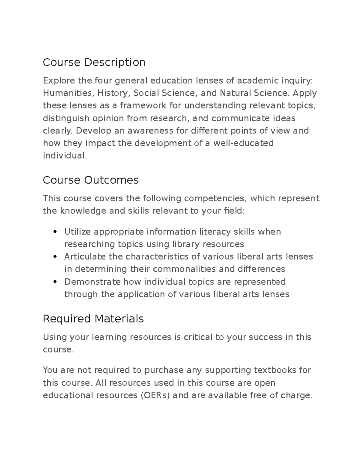 Liberal notes in perspective - Course Description Explore the four ...