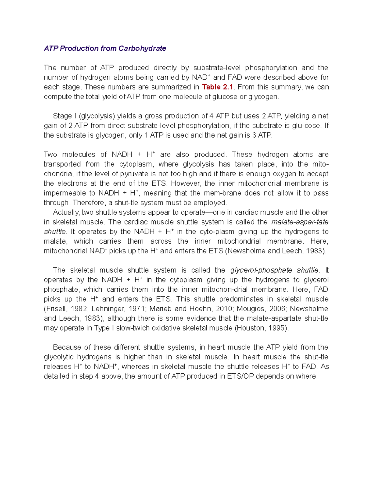 Energy Production - ATP Production from Carbohydrate The number of ATP ...