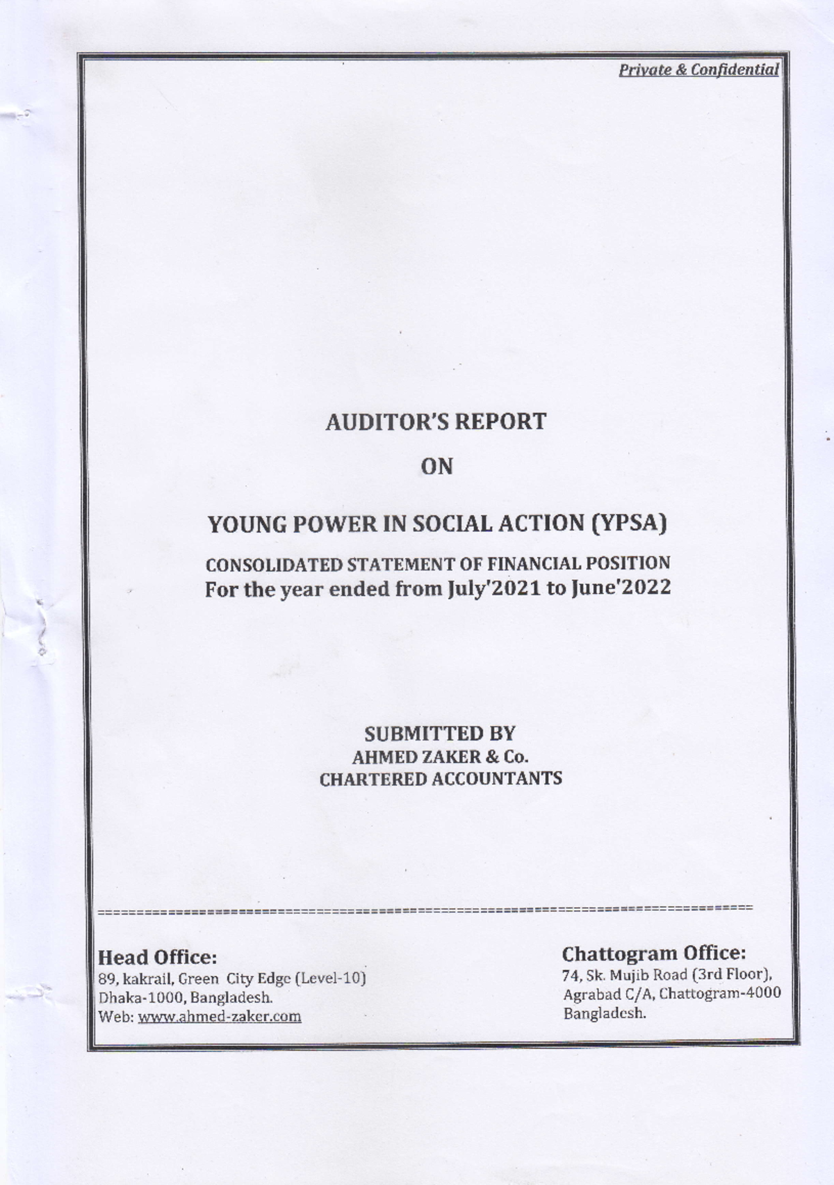 YPSA Audit Report 2021 2022 - Private & Confidential AUDITOR'S REPORT ...
