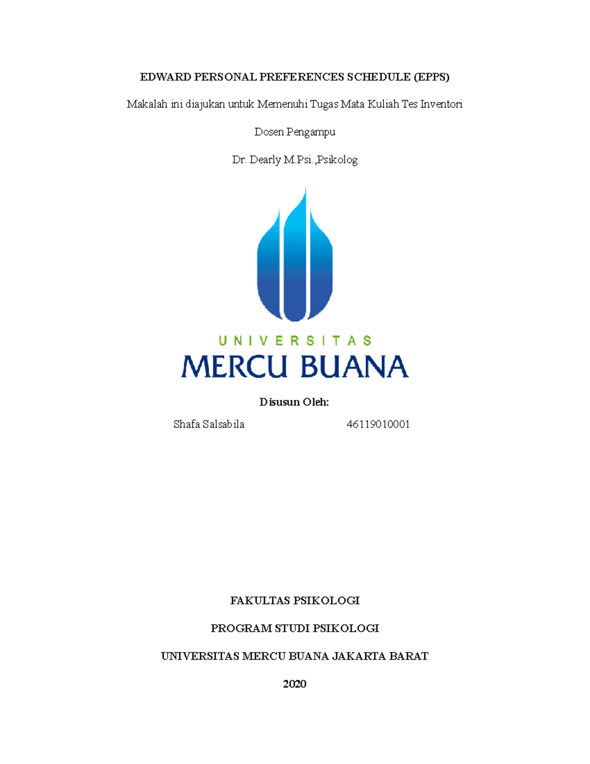 TES EPPS - Makalah tes epps - EDWARD PERSONAL PREFERENCES SCHEDULE ...