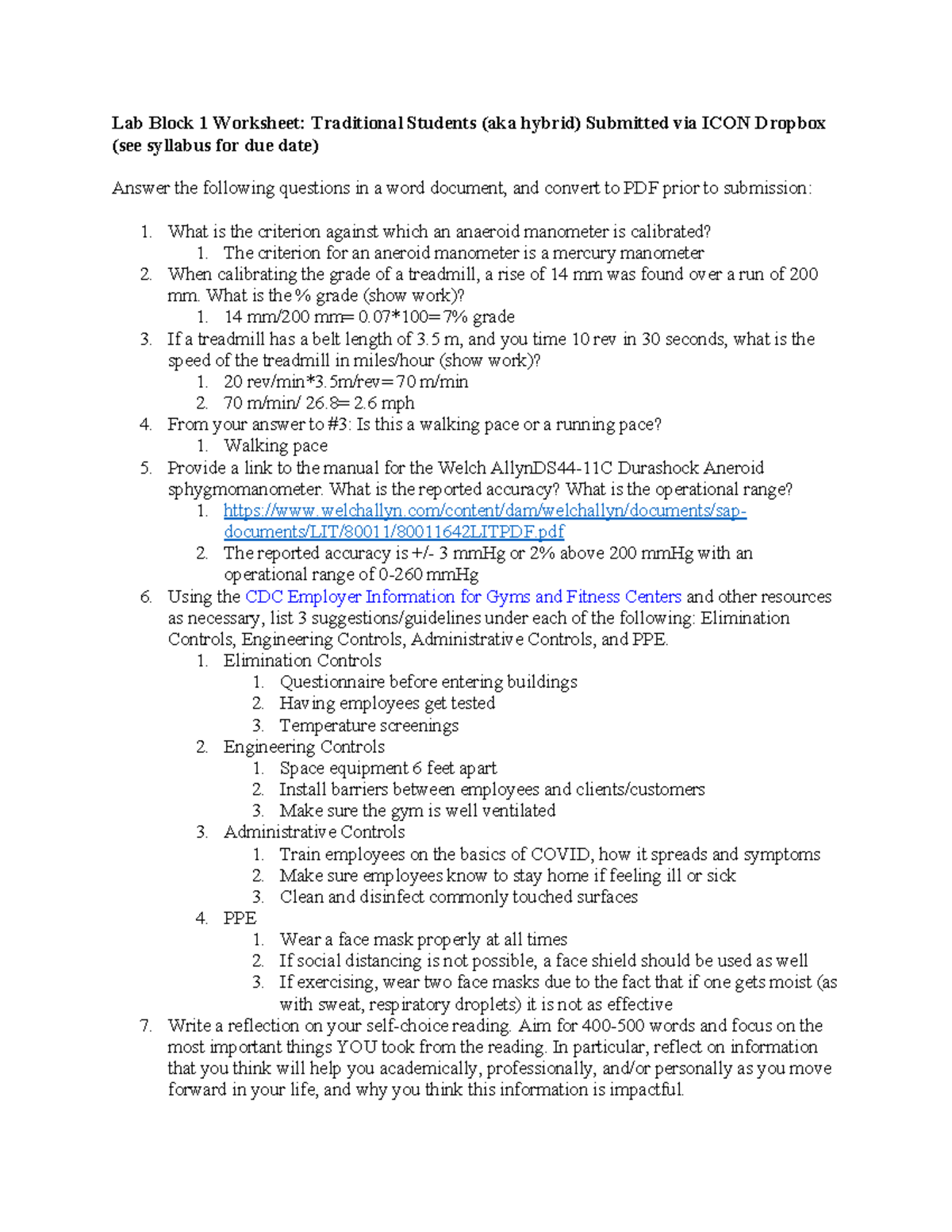 Lab 1 Worksheet - Lab Block 1 Worksheet: Traditional Students (aka ...