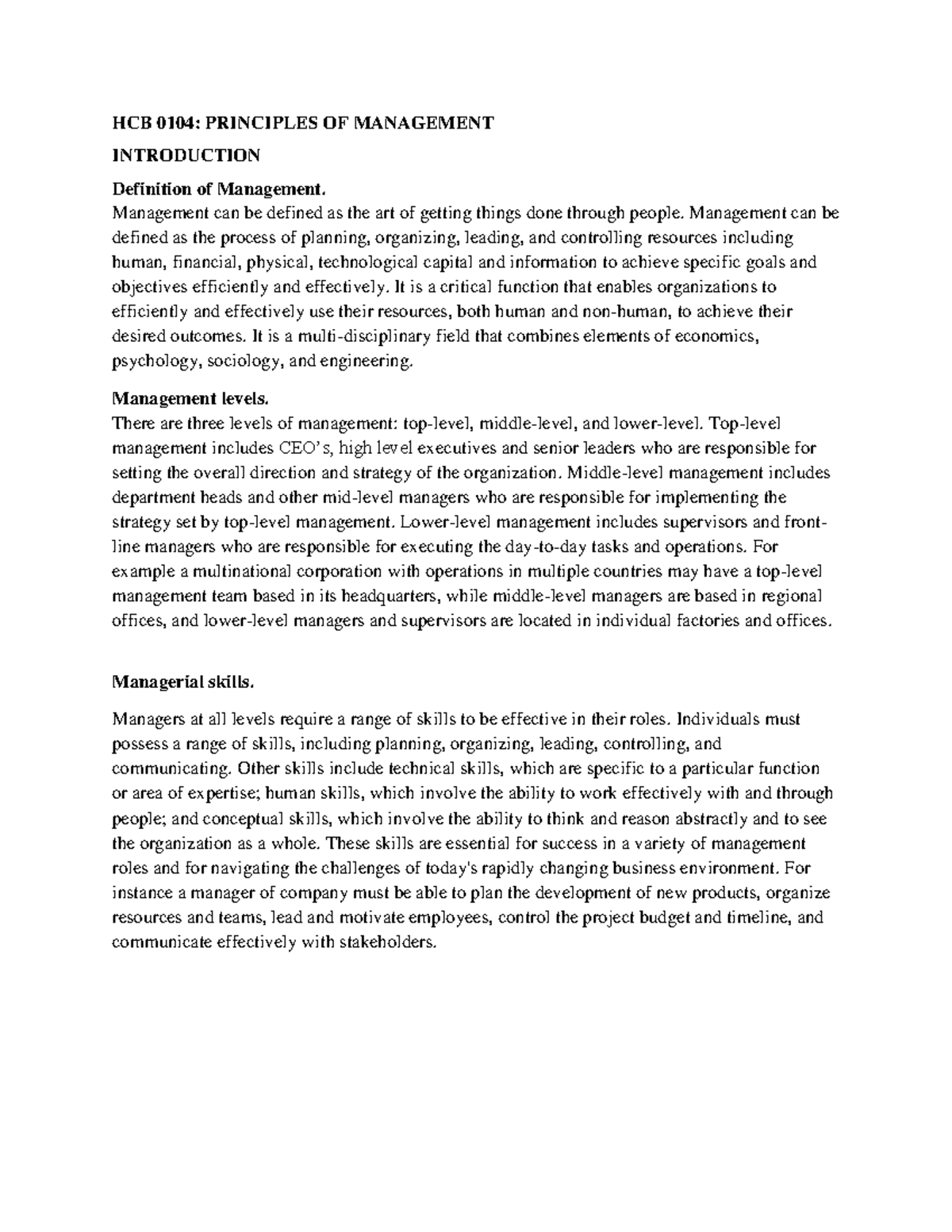 Principles of Management - HCB 0104: PRINCIPLES OF MANAGEMENT ...