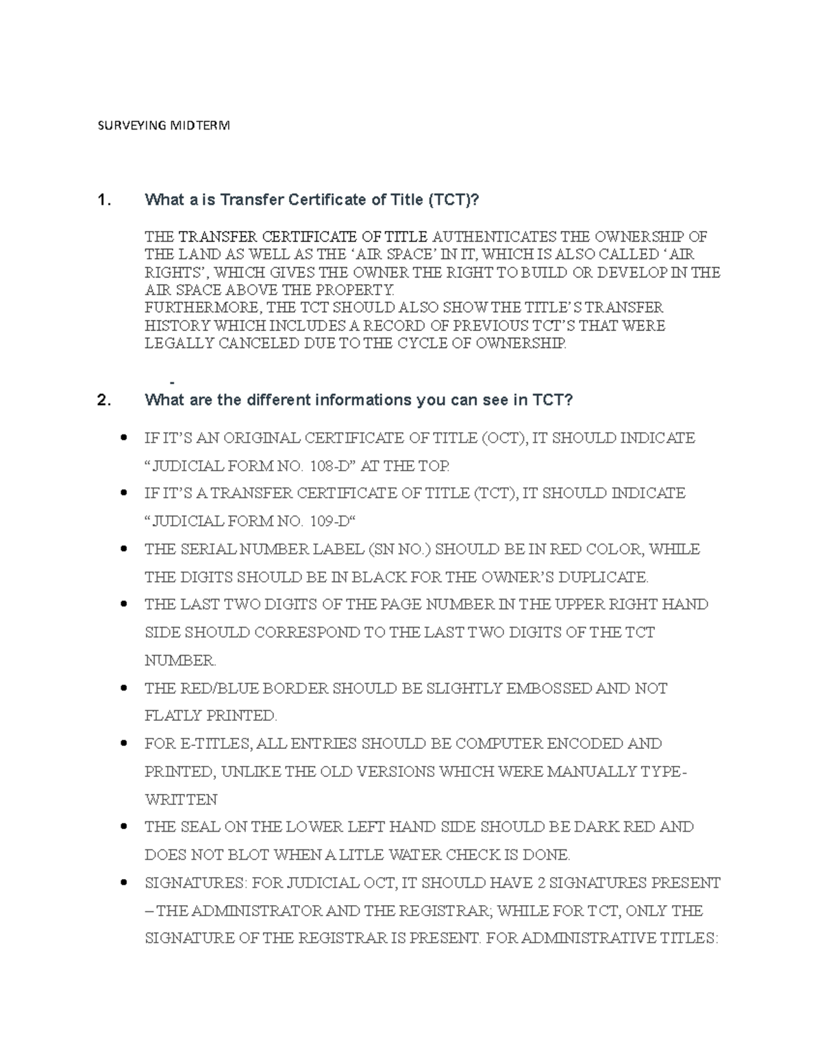 Surveying Midterm - lectte otes - SURVEYING MIDTERM What a is Transfer ...