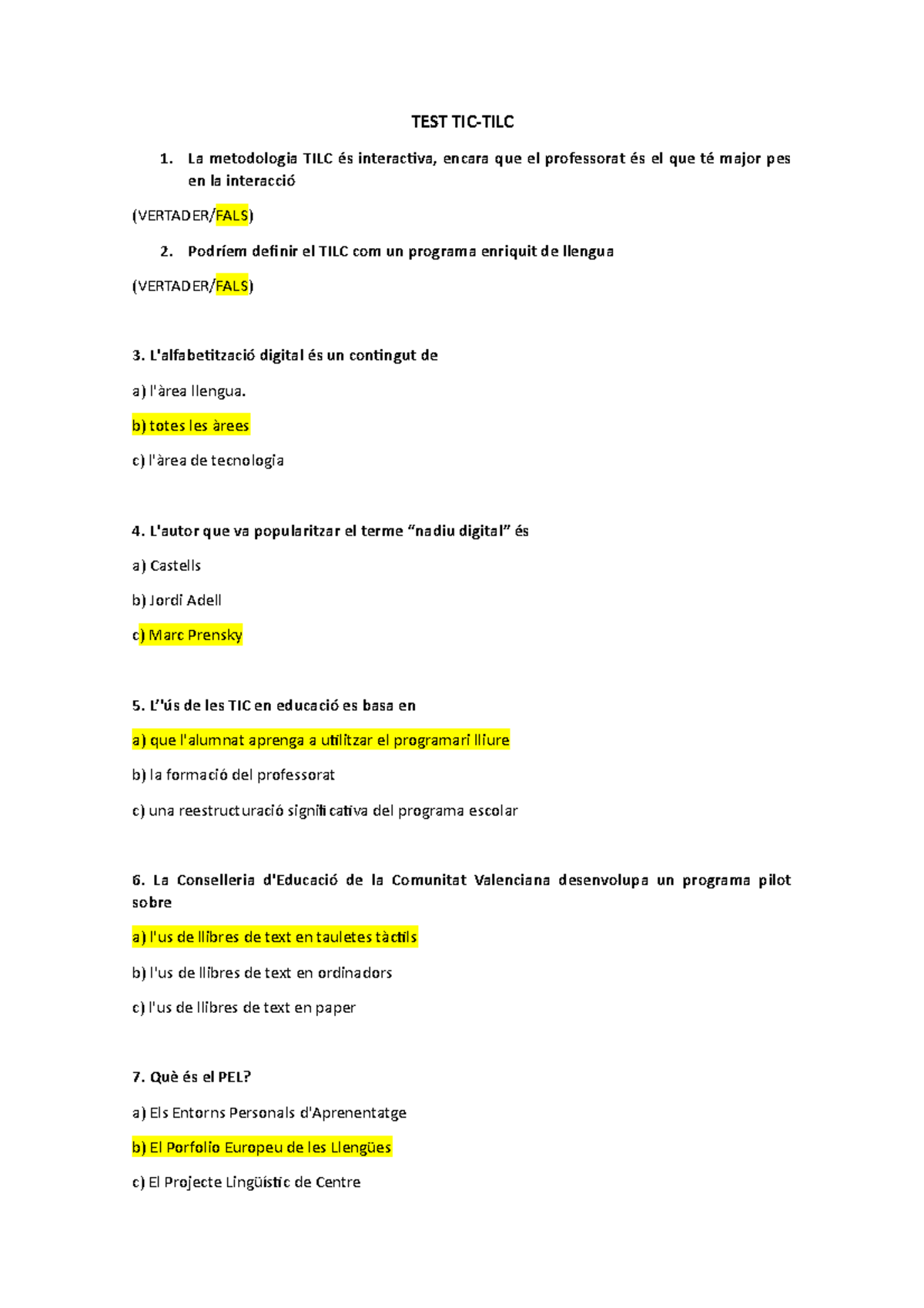 TEST TIC resuelto con correción - TEST TIC-TILC 1. La metodologia TILC ...