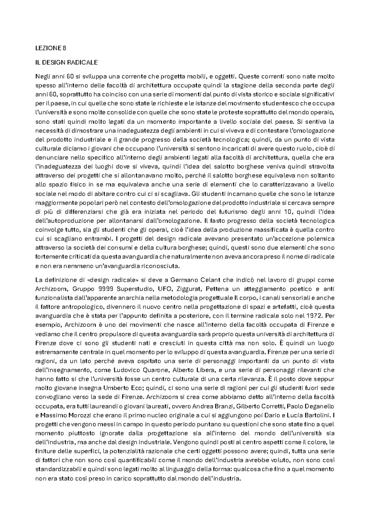 Design radicale parte 1 - LEZIONE 8 IL DESIGN RADICALE Negli anni 60 si ...