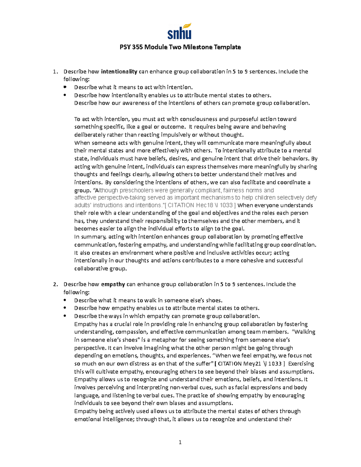 PSY 355 Module Two Milestone final - Include the following: Describe ...