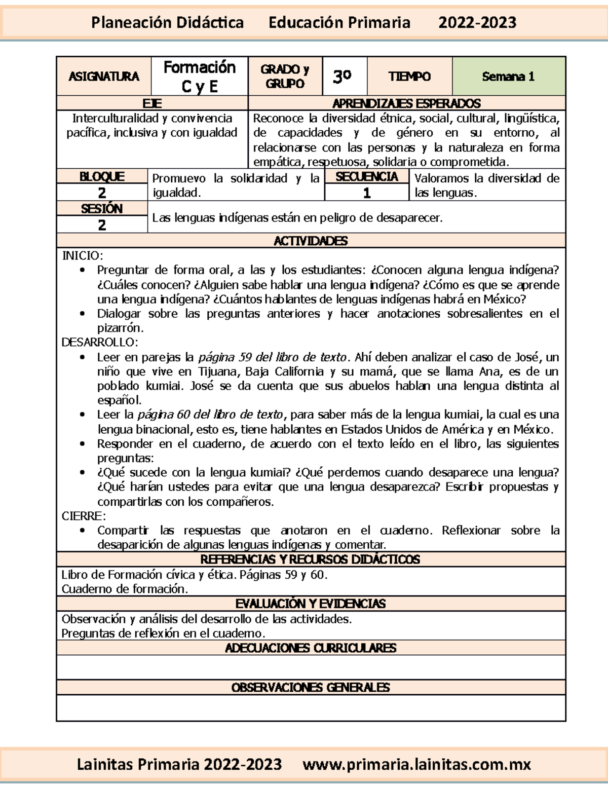 Enero - 3er Grado Formación C y E (2022-2023) - ASIGNATURA Formación C y E GRADO y GRUPO 3 º ...