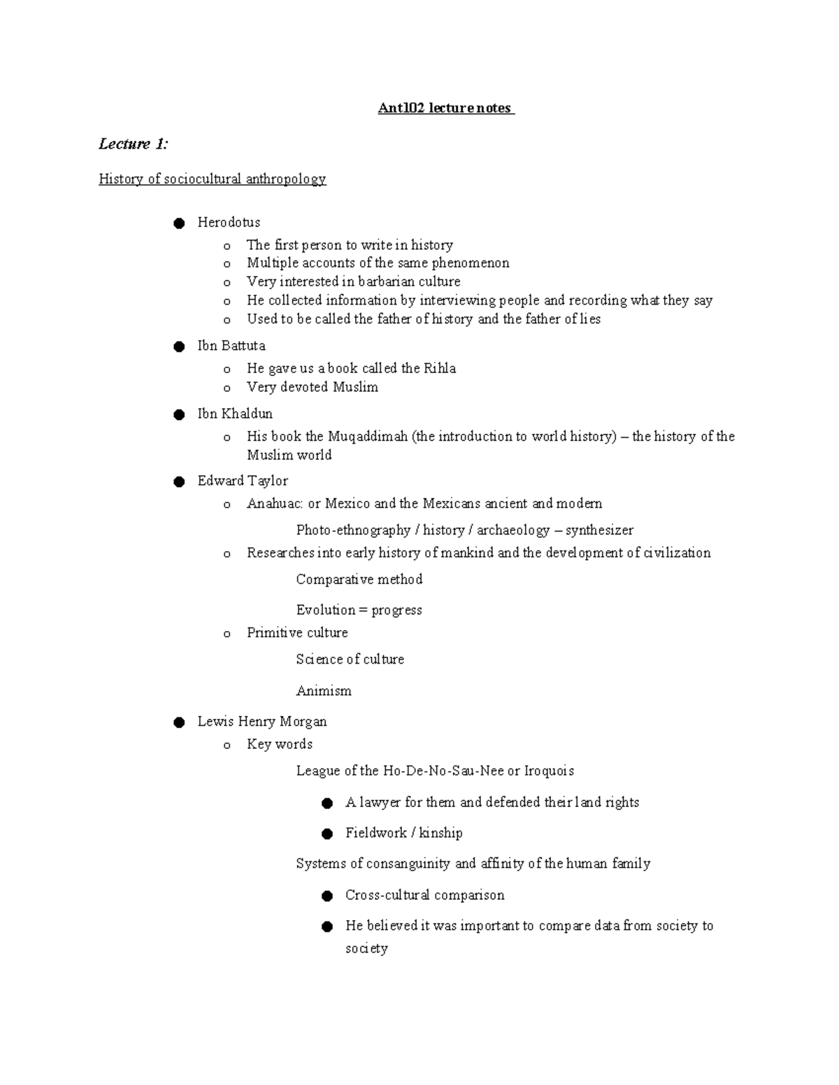 Ant102 lecture notes - Ant102 lecture notes Lecture 1: History of ...