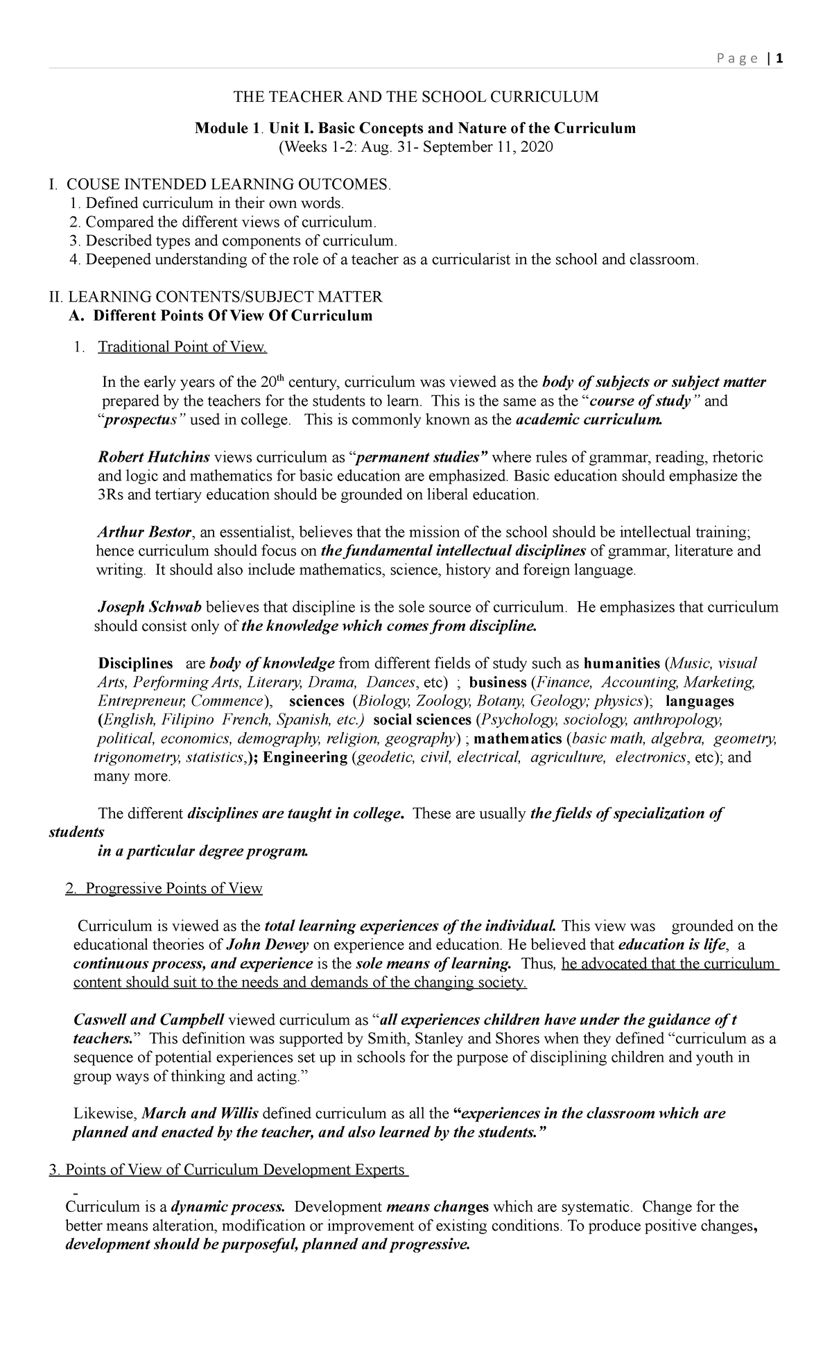 The teacher mod 1 - good luck - THE TEACHER AND THE SCHOOL CURRICULUM ...