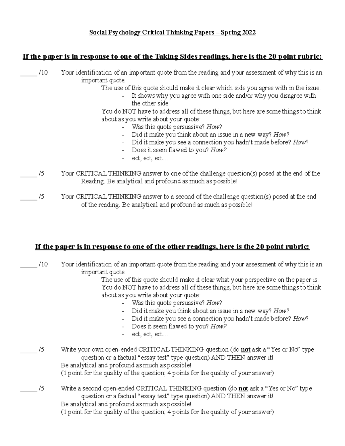 Social Psychology 2022 Critical Thinking Papers - The use of this quote ...