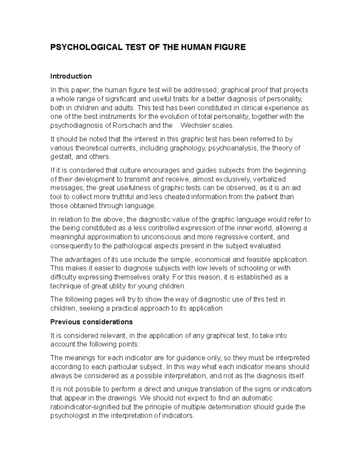 Psychological test of the human figure - PSYCHOLOGICAL TEST OF THE ...