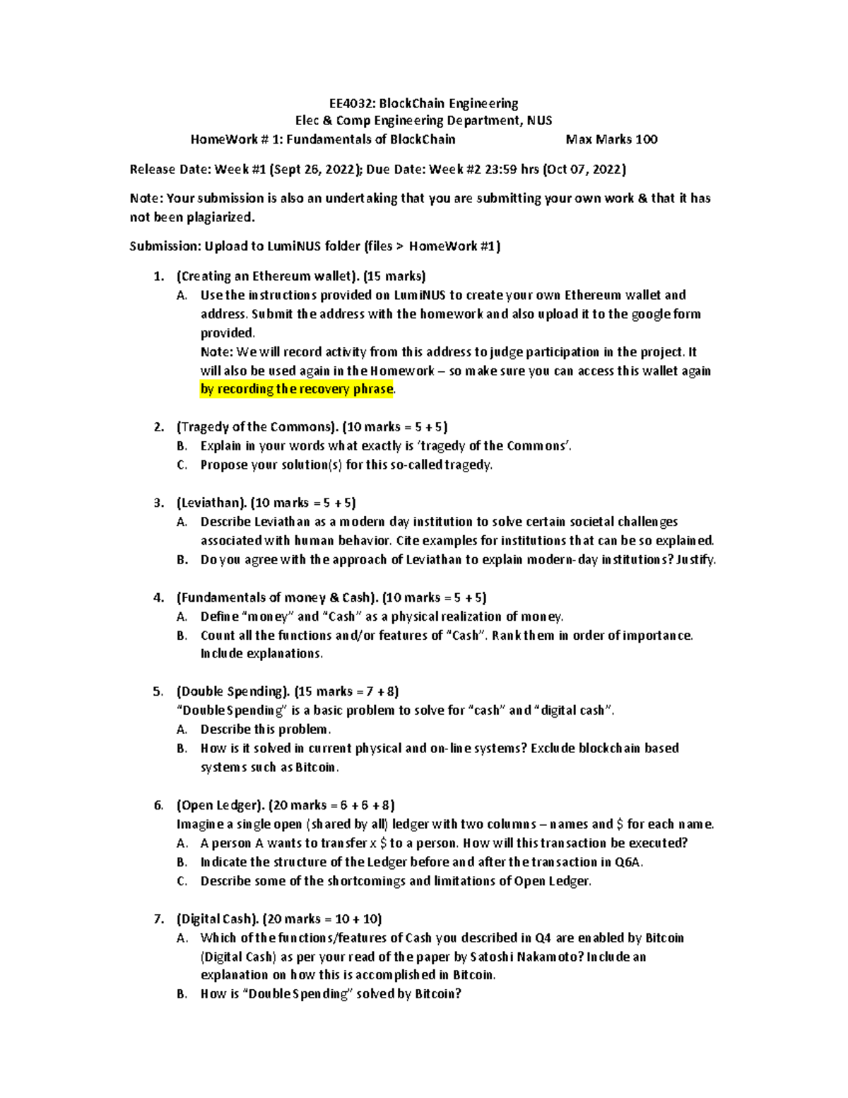 EE4032 Home Work 1 - hw1 - **EE4032: BlockChain Engineering Elec & Comp Engineering Department ...