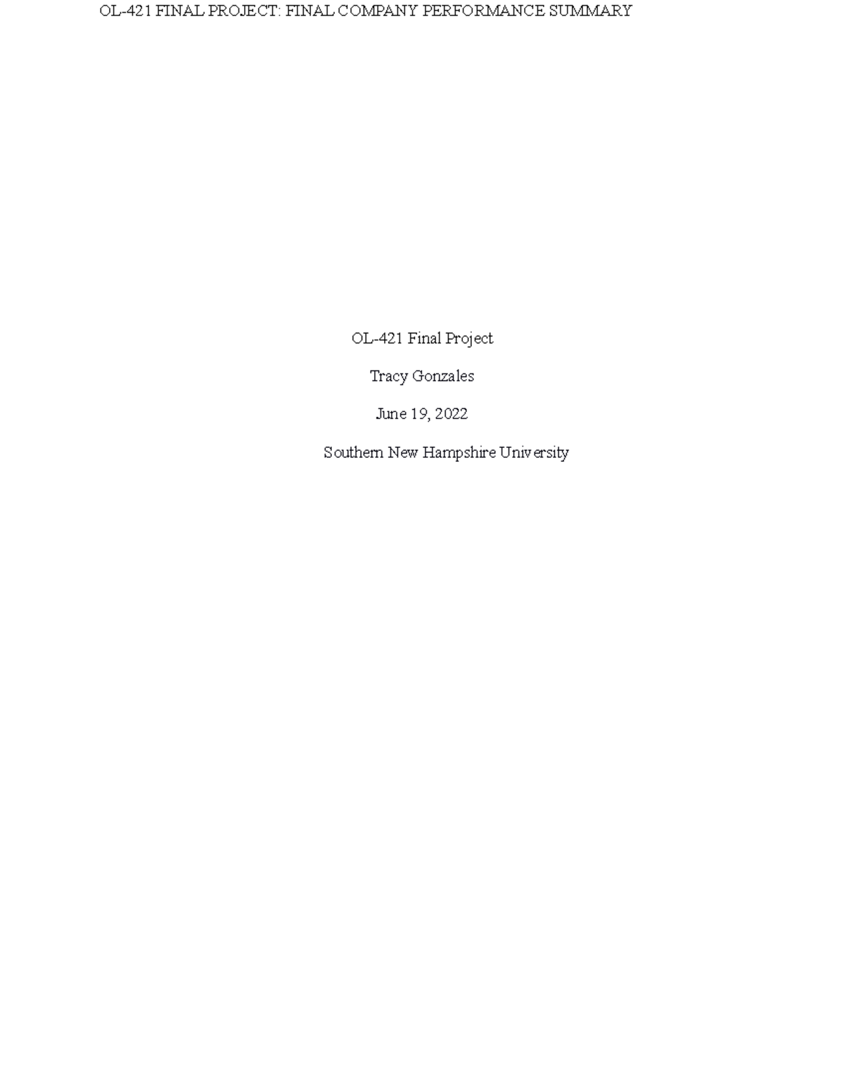 OL-421 Final Project - essays - OL-421 FINAL PROJECT: FINAL COMPANY ...