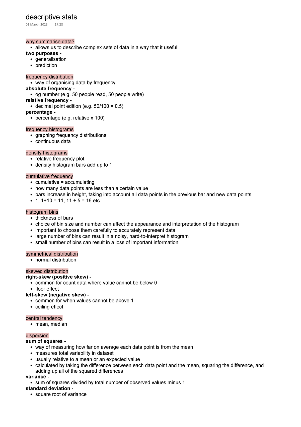 Descriptive statistics - why summarise data? allows us to describe ...