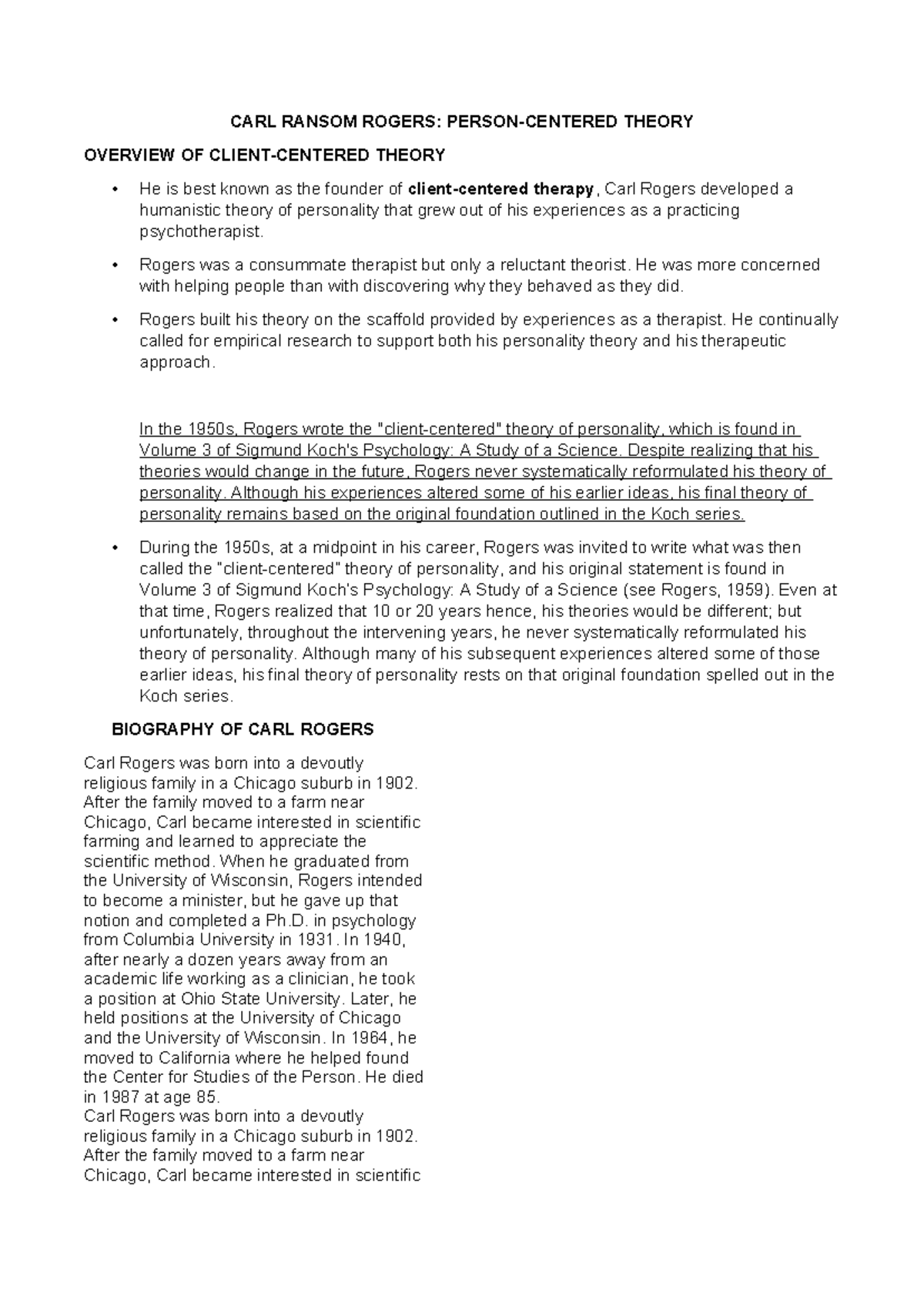 CARL Ransom Rogers - CARL RANSOM ROGERS: PERSON-CENTERED THEORY ...