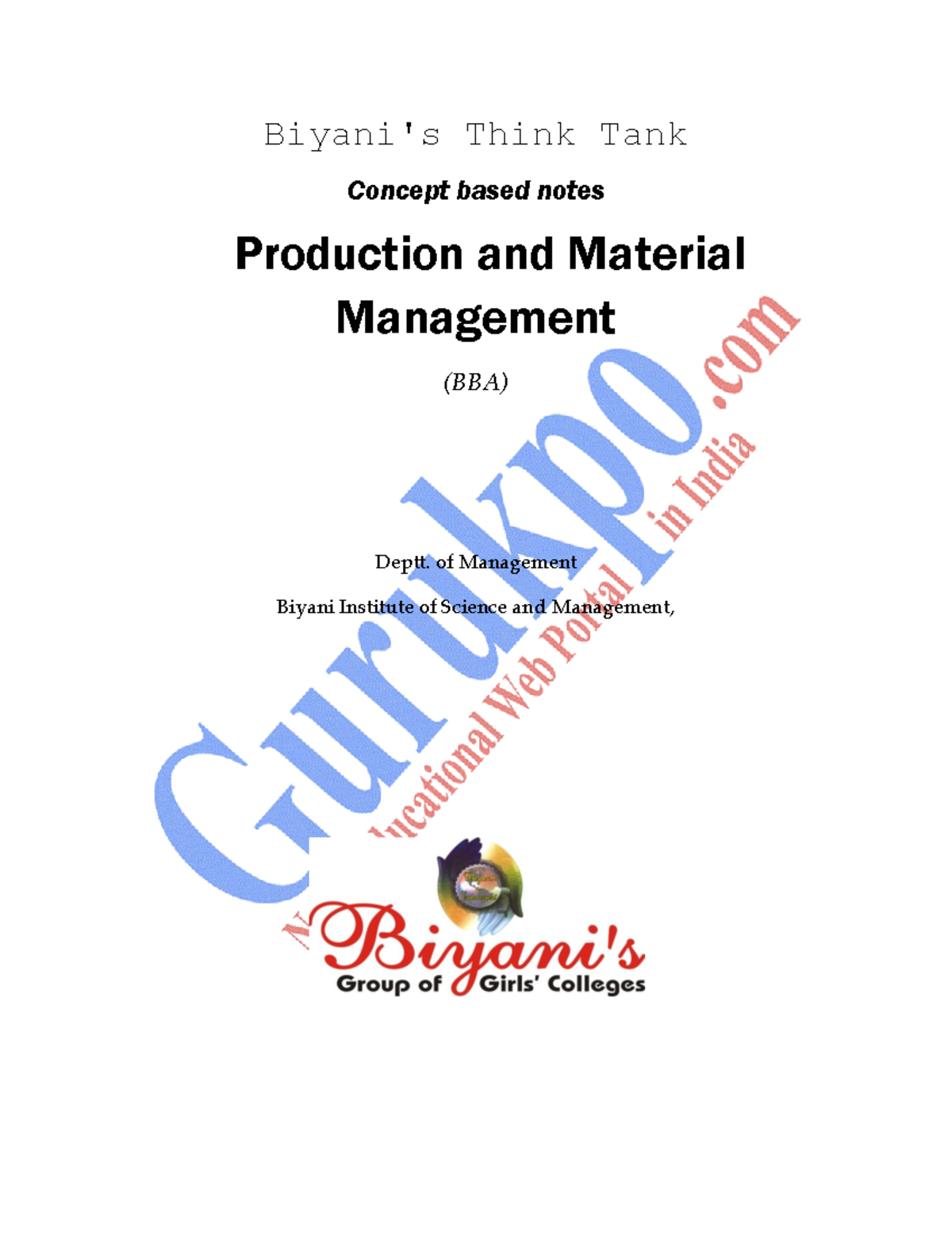 Production and Material Management question answers - Biyani's Think ...