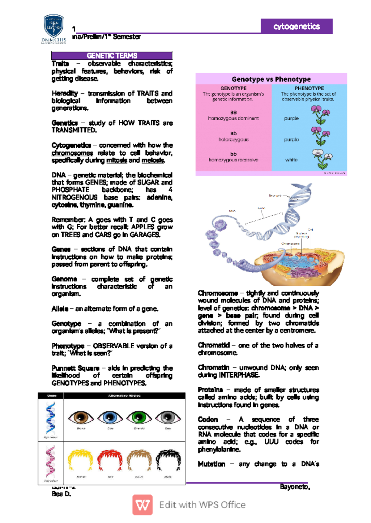 Cytogenetics - Goods - WEEK 1 Ms. Jenna/Prelim/1st Semester BSMT- 2 ...