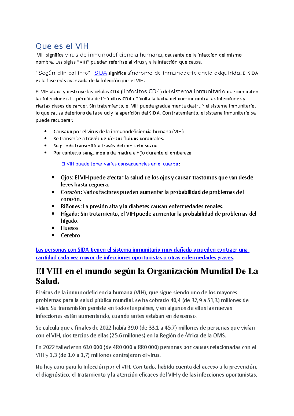 Qué es el VIH y el SIDA - definicion - Que es el VIH VIH significa ...