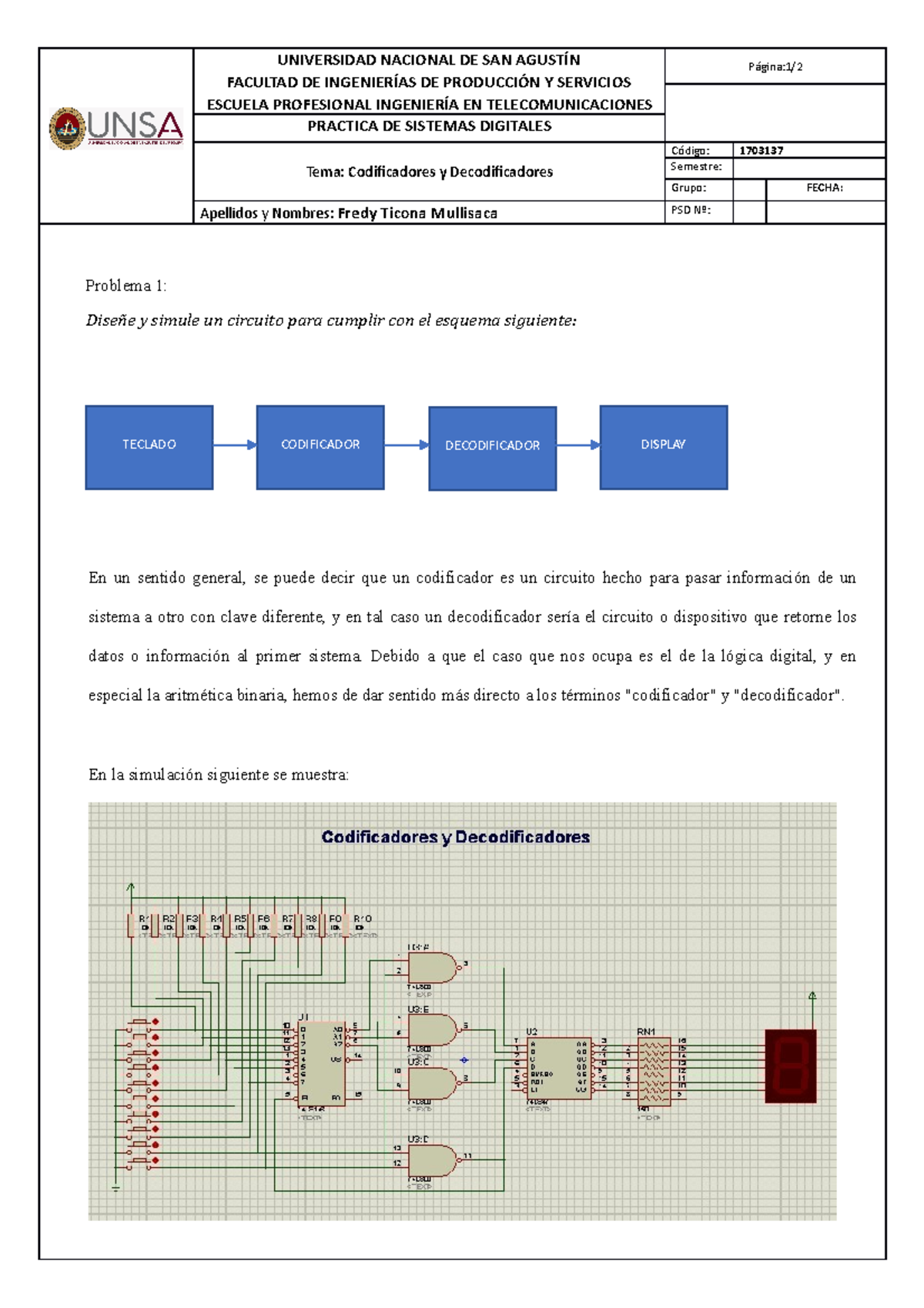 Practica N°5 - Codificadores y Decodificadores. Fredy Ticona Mullisaca ...