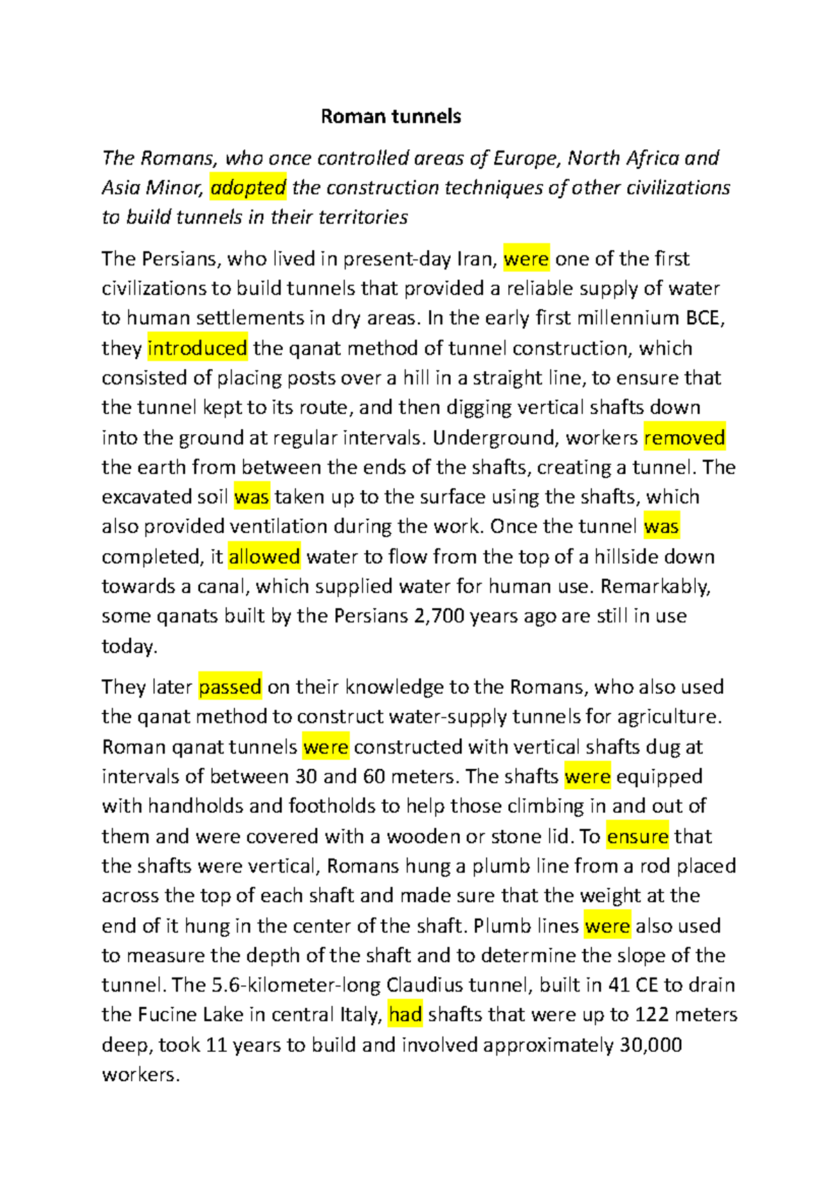 Homework 15 - qặhgfiuwfo - Roman tunnels The Romans, who once ...