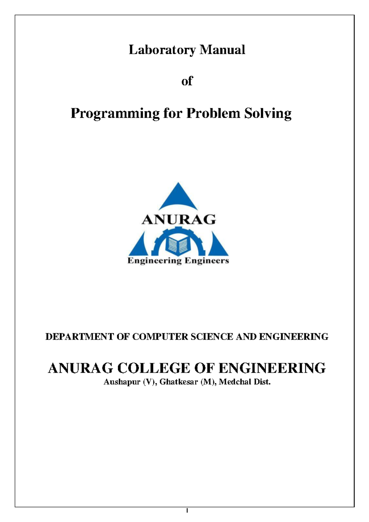 PPS-LAB- Manual - Laboratory Manual of Programming for Problem Solving DEPARTMENT OF COMPUTER ...