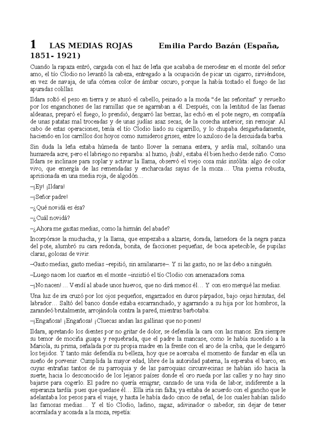 Pardo Bazan LAS Medias Rojas - 1 LAS MEDIAS ROJAS Emilia Pardo Bazán ...