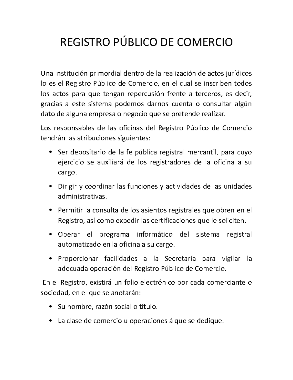 Registro Público DE Comercio - REGISTRO PÚBLICO DE COMERCIO Una institución primordial dentro de ...