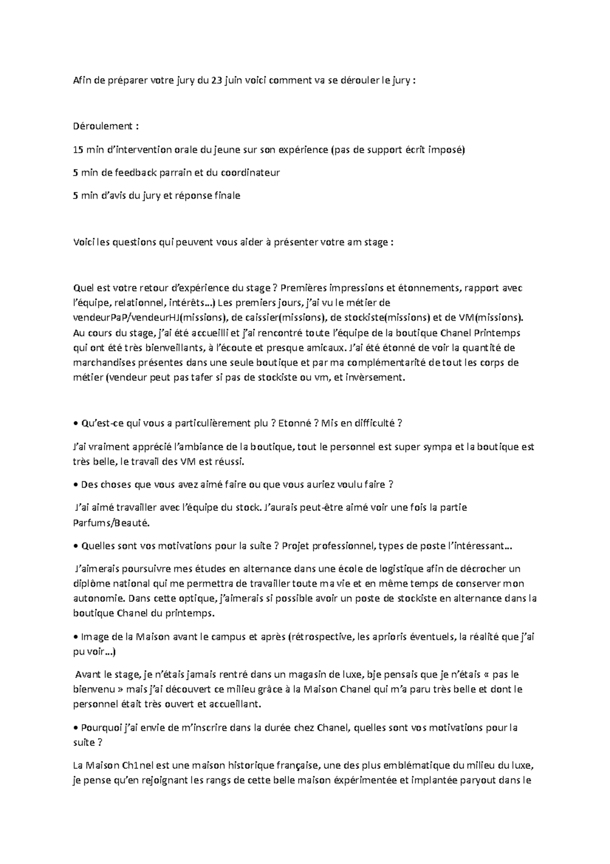 Document - ctyguhi - Afin de préparer votre jury du 23 juin voici comment va se dérouler le jury ...