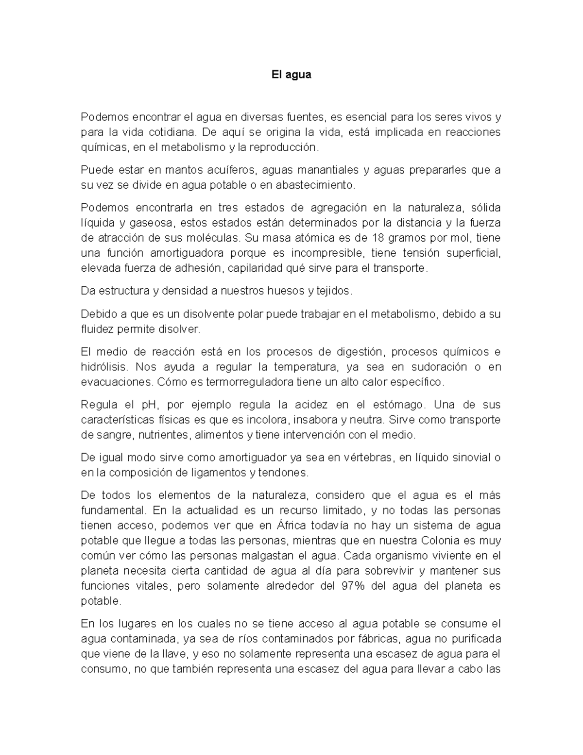El agua, su importancia - El agua Podemos encontrar el agua en diversas ...