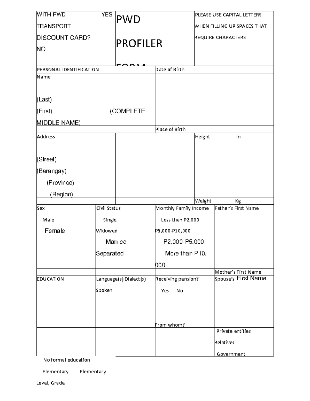PWD-FORM - sdasdsa - WITH PWD YES TRANSPORT DISCOUNT CARD? NO PWD ...