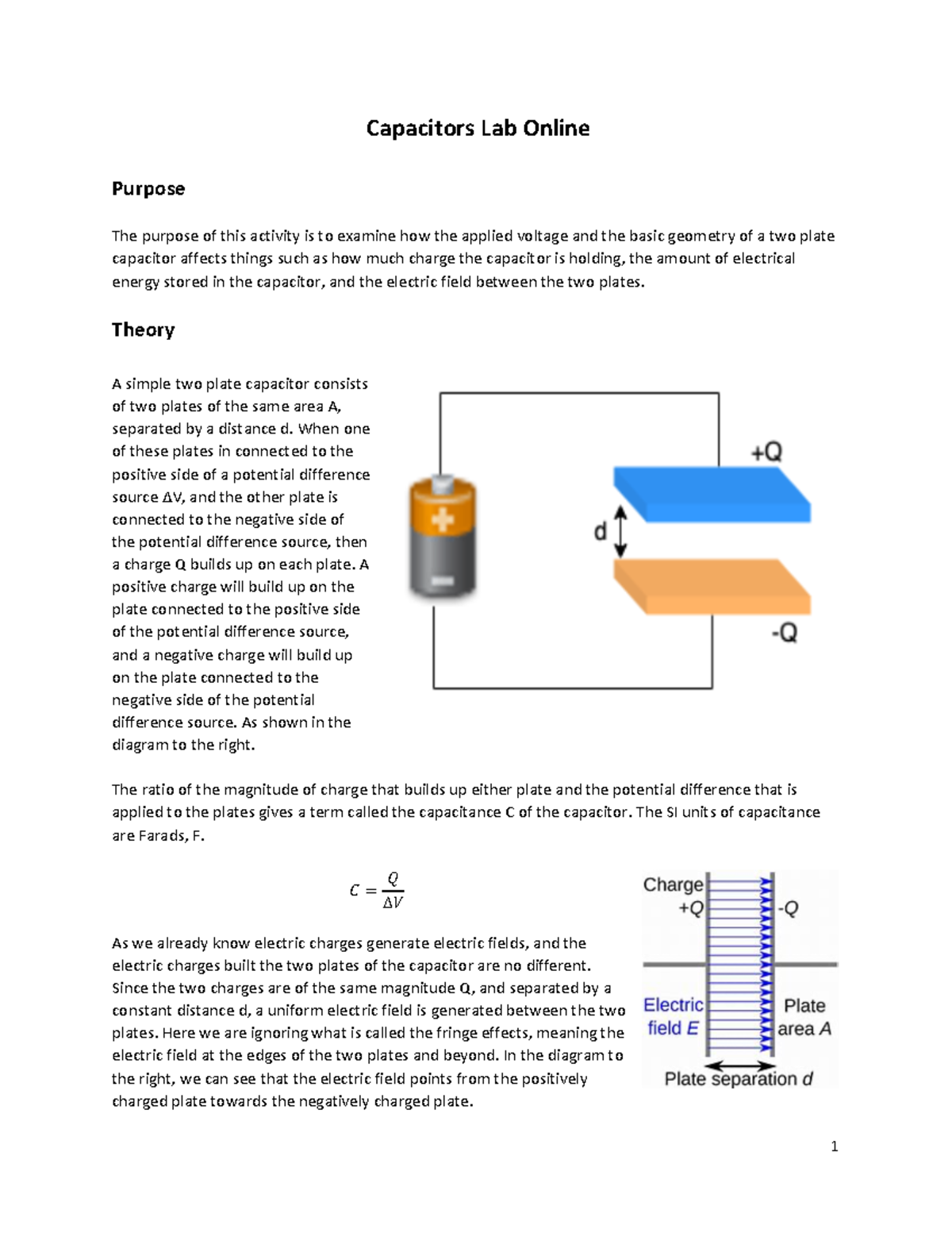 Fall2024 Capacitors Lab Online - Capacitors Lab Online Purpose The ...