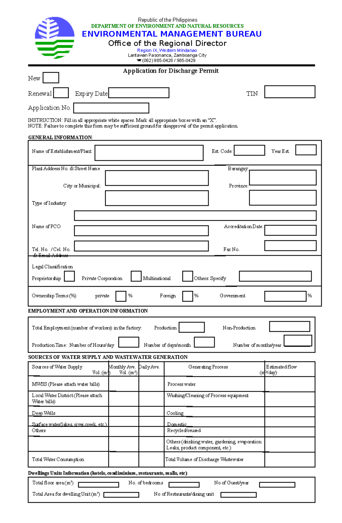 Wastewater- Discharge- Permit - Application for Discharge Permit New ...