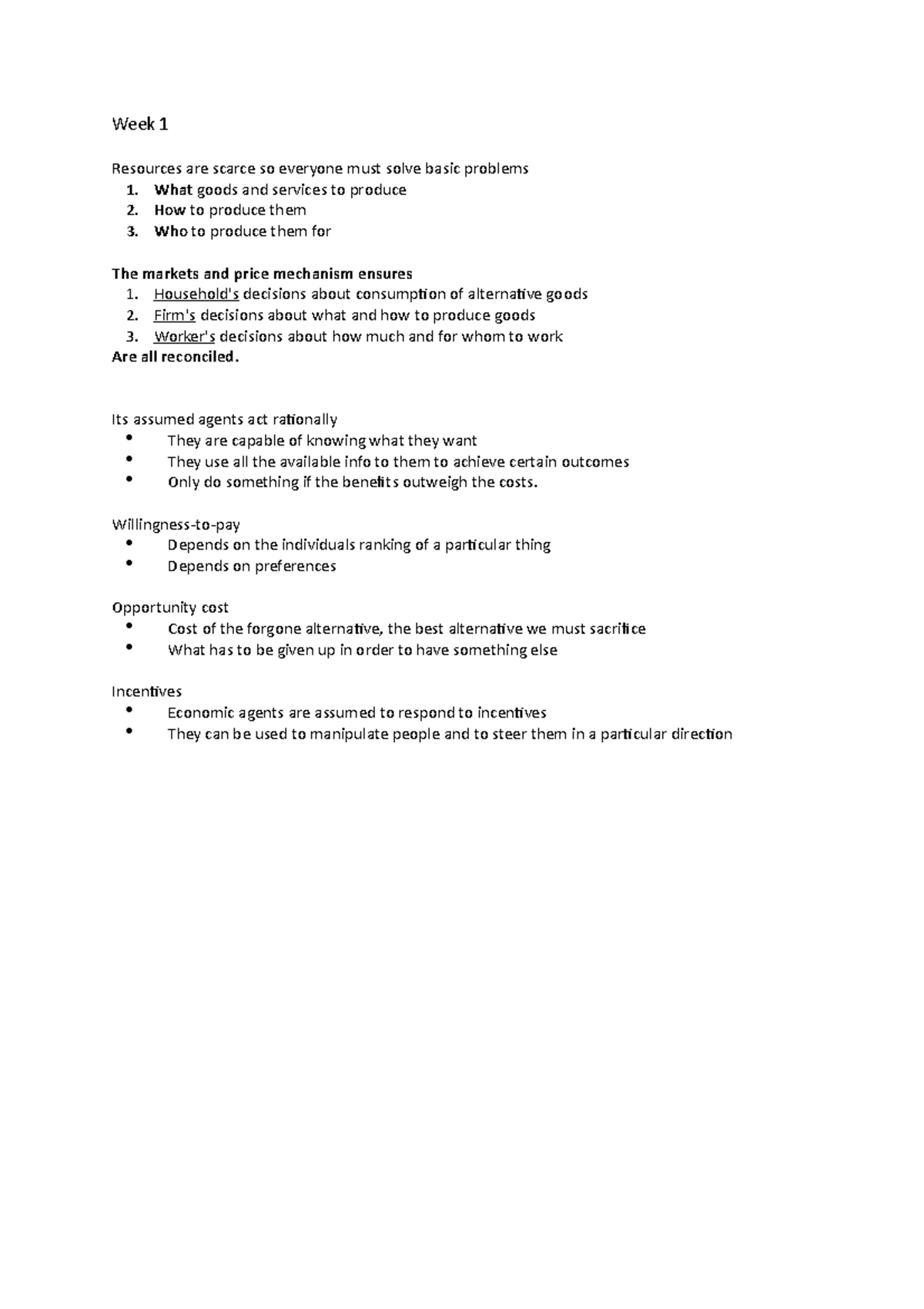 Week 1 - Week 1 Summary notes - Week 1 Resources are scarce so everyone ...