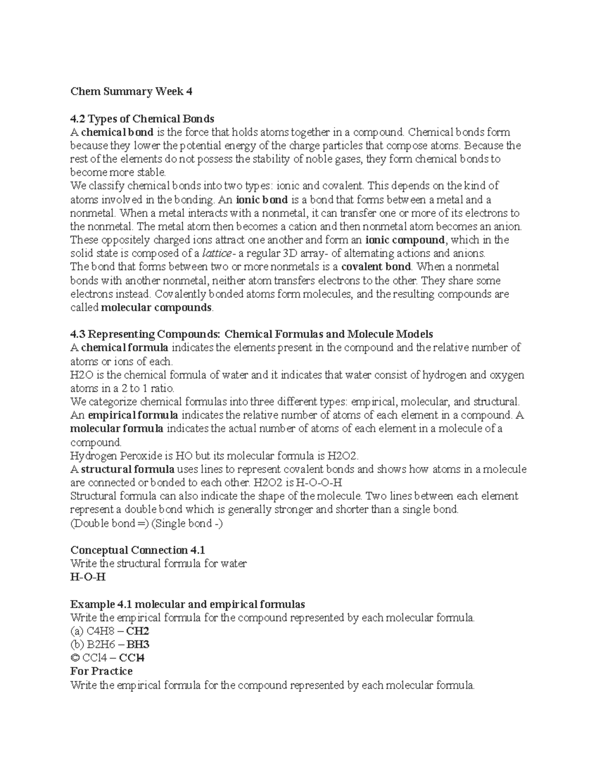 Chem Summary Week 4 - Chemistry: Structure and Properties - Chem ...