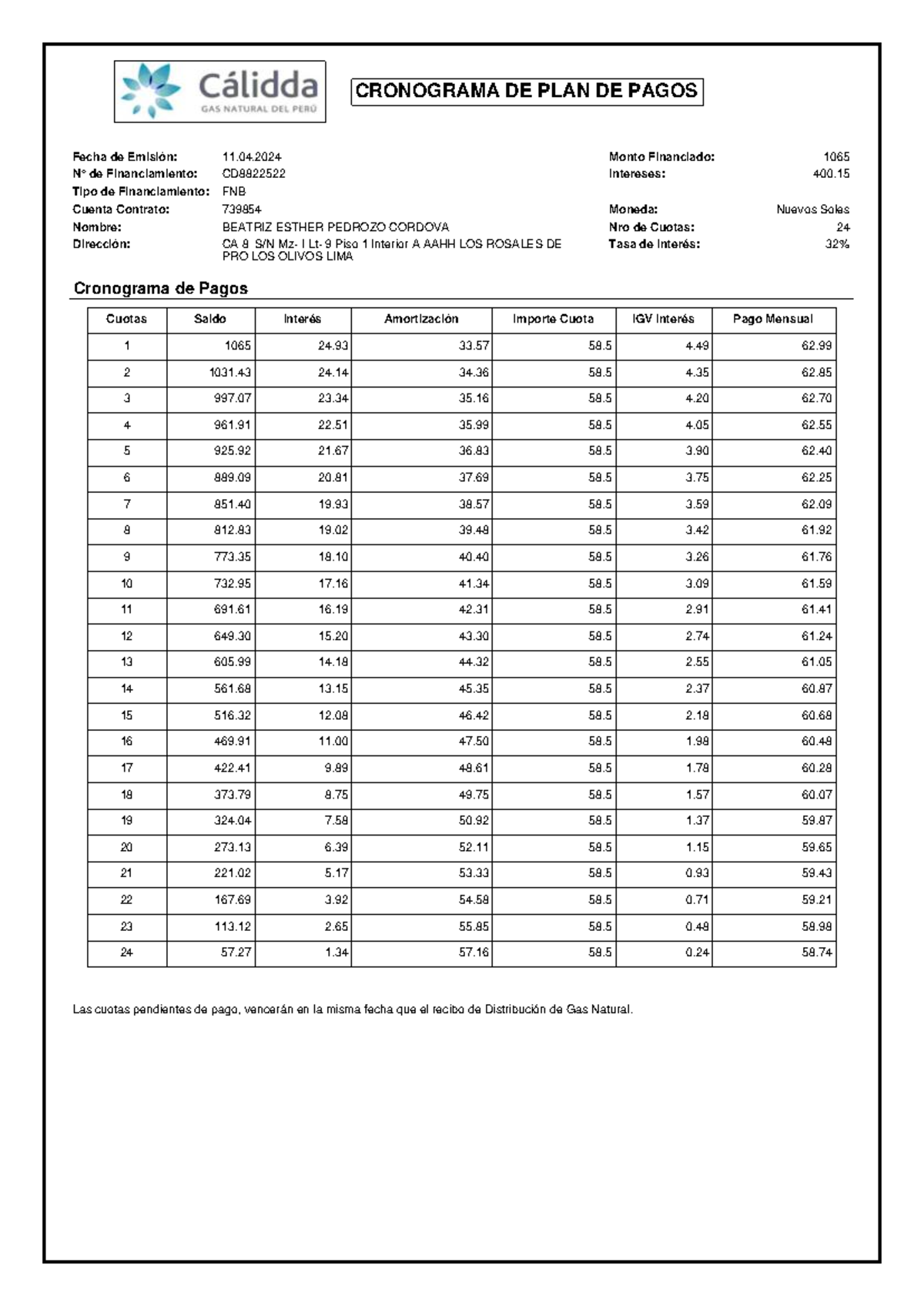 Application pdf - awdsa - CRONOGRAMA DE PLAN DE PAGOS Fecha de Emisión ...