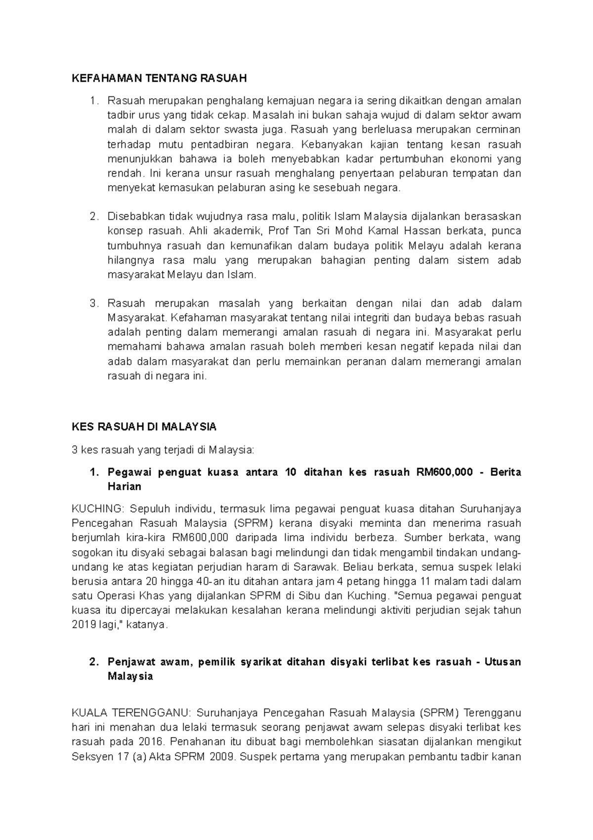 Kefahaman Tentang Rasuah & KES Rasuah DI Malaysia - KEFAHAMAN TENTANG ...