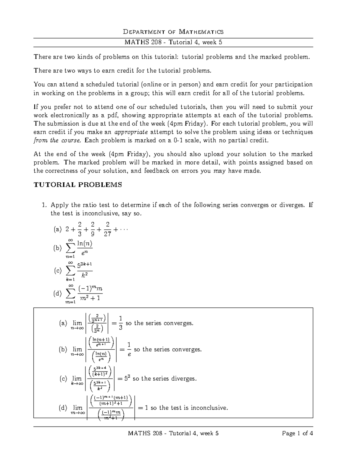 Tutorial 4 Questions + Ans - Department of Mathematics MATHS 208 ...