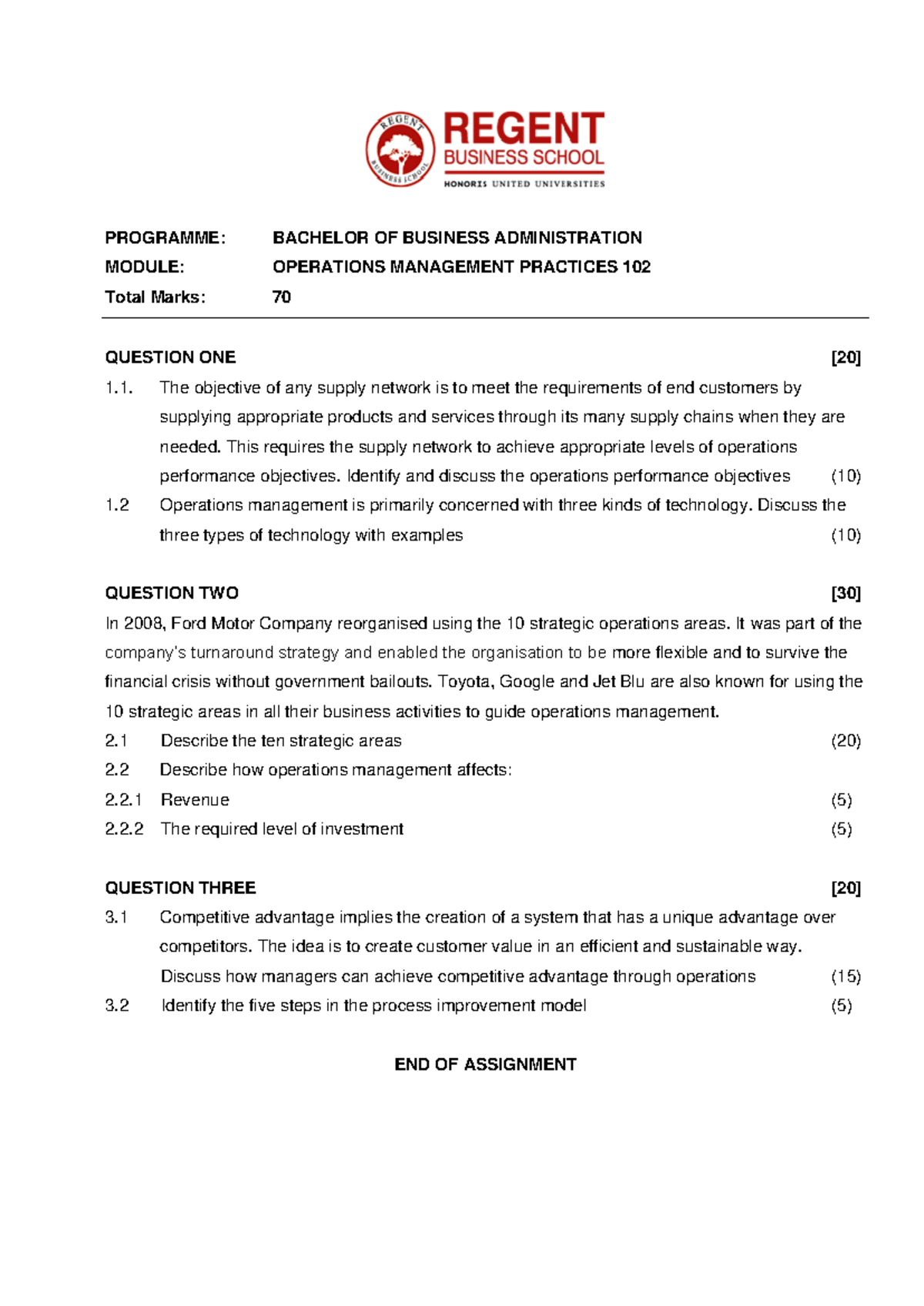 BBA OMP102-AD-15636 Assignment - PROGRAMME: BACHELOR OF BUSINESS ...