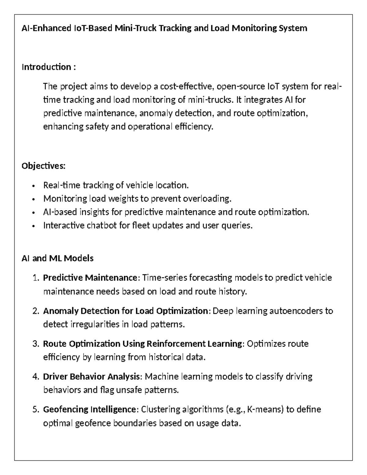 AI - project report - AI-Enhanced IoT-Based Mini-Truck Tracking and ...